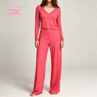 China Custom Women's Ribbed Button Cardigan Wide Leg Pants Set for sale