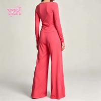 China Custom Women's Ribbed Button Cardigan Wide Leg Pants Set for sale