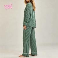 China Custom Women's Striped Button Shirt Wide Leg Pajama Set for sale
