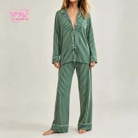 China Custom Women's Striped Button Shirt Wide Leg Pajama Set for sale
