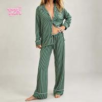 China Custom Women's Striped Button Shirt Wide Leg Pajama Set for sale