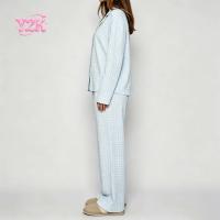 China Custom Women's Checkered Button Shirt Straight Pajama Pants Set for sale