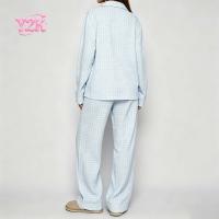 China Custom Women's Checkered Button Shirt Straight Pajama Pants Set for sale