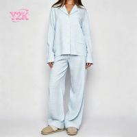 China Custom Women's Checkered Button Shirt Straight Pajama Pants Set for sale