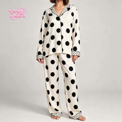 China Custom Women's Polka Dot Button Shirt Wide Leg Pajama Set for sale