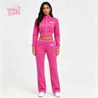 China Custom Women's Contrast Piping Zip Up Jacket & Wide Leg 2pc Set for sale