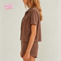 China Custom Women's Terry Cloth Shirt & Tank & Shorts 3pc Lounge Set for sale