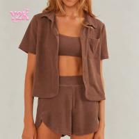 China Custom Women's Terry Cloth Shirt & Tank & Shorts 3pc Lounge Set for sale