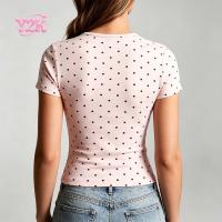 China Custom Women's Polka Dot Slim Fit Short Sleeve Crop Top Tee for sale