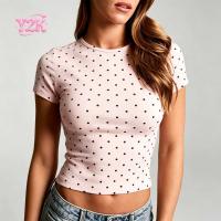 China Custom Women's Polka Dot Slim Fit Short Sleeve Crop Top Tee for sale