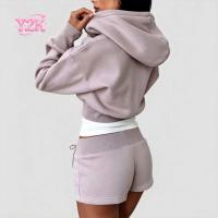 China Custom Pink Cropped Zip Up Hoodie & Shorts Casual Lounge Set for sale