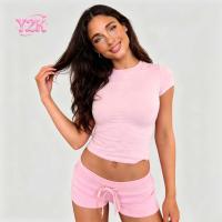 China Custom Pink Slim Fit Short Sleeve T-Shirt & Mini Shorts Set for sale
