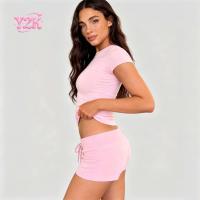 China Custom Pink Slim Fit Short Sleeve T-Shirt & Mini Shorts Set for sale