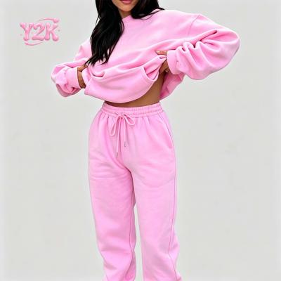 China Custom Pink Crewneck Sweatshirt & Joggers Loungewear Set for sale