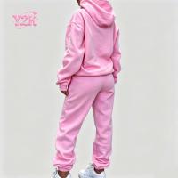China Custom Pink Crewneck Sweatshirt & Joggers Loungewear Set for sale