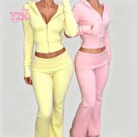 China Custom Y2K Velvet Zip Up Hoodie & Flare Pants Loungewear Set for sale