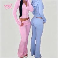 China Custom Y2K Velvet Zip Up Hoodie & Flare Pants Loungewear Set for sale