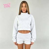 China Custom Grey Cropped Sweatshirt & High Waist Shorts Lounge Set for sale
