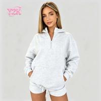 China Custom Grey Cropped Sweatshirt & High Waist Shorts Lounge Set for sale