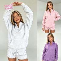 China Custom Grey Cropped Sweatshirt & High Waist Shorts Lounge Set for sale