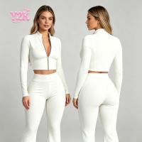 China Custom Women Yoga Set Zip Front Crop Jacket Flared Pants High Waist Yoga Leggings Fitness Gym Wear Sports Yoga Outfit Stretch Activewear OEM ODM Factory for sale