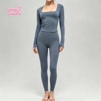 China Custom Women's Square Neck Crop Top Leggings Two Piece Set for sale