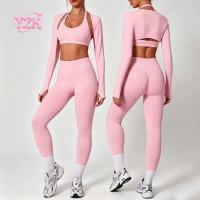China Custom Women's Shrug Sports Bra Leggings Three Piece Yoga Set for sale