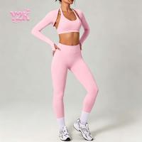 China Custom Women's Shrug Sports Bra Leggings Three Piece Yoga Set for sale