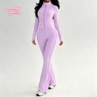 China Custom Women's Zip Front Long Sleeve Flare Leg Jumpsuit for sale