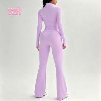 China Custom Women's Zip Front Long Sleeve Flare Leg Jumpsuit for sale