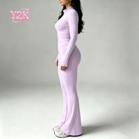 China Custom Women's Zip Front Long Sleeve Flare Leg Jumpsuit for sale