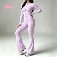 China Custom Women's Zip Front Long Sleeve Flare Leg Jumpsuit for sale