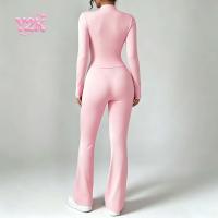 China Custom Women's Zip Jacket High Waist Flare Pants Activewear Set for sale
