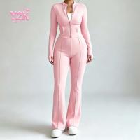 China Custom Women's Zip Jacket High Waist Flare Pants Activewear Set for sale