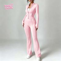 China Custom Women's Zip Jacket High Waist Flare Pants Activewear Set for sale