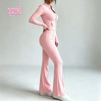 China Custom Women's Zip Jacket High Waist Flare Pants Activewear Set for sale