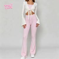 China Custom Women's Wrap Crop Top Flare Pants Three Piece Set for sale