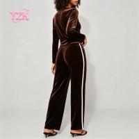 China Custom Women's Velvet Henley Top Wide Leg Pants Two Piece Set for sale