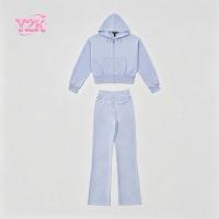 China Custom Women's Velour Cropped Hoodie Straight Leg Pants Set for sale