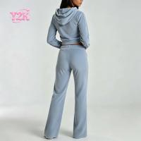 China Custom Women's Velour Cropped Hoodie Straight Leg Pants Set for sale
