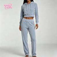 China Custom Women's Velour Cropped Hoodie Straight Leg Pants Set for sale
