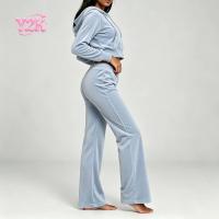 China Custom Women's Velour Cropped Hoodie Straight Leg Pants Set for sale