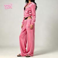 China Custom Women's Velour Zip Hoodie Wide Leg Pants Two Piece Set for sale