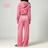 China Custom Women's Velour Zip Hoodie Wide Leg Pants Two Piece Set for sale