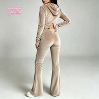 China Custom Women's Velvet Cropped Hoodie Wide Leg Pants Set for sale