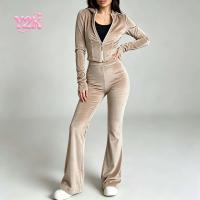 China Custom Women's Velvet Cropped Hoodie Wide Leg Pants Set for sale
