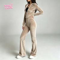 China Custom Women's Velvet Cropped Hoodie Wide Leg Pants Set for sale