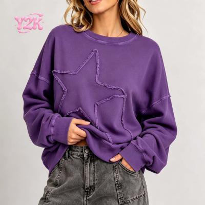 China Custom Women's Floral Applique Oversized Washed Sweatshirt for sale