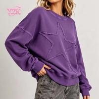 China Custom Women's Floral Applique Oversized Washed Sweatshirt for sale