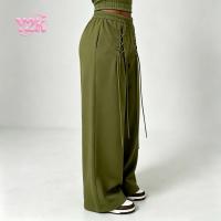China Custom Women's Lace Up Detail Wide Leg Sweatpants Joggers for sale